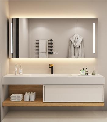 China Yellow Topcoat Contemporary Bathroom Cabinets 850mm Height Watertight Plywood With Mirror for sale
