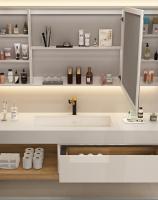 China Yellow Topcoat Contemporary Bathroom Cabinets 850mm Height Watertight Plywood With Mirror for sale