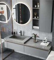 China Round Mirror Contemporary Bathroom Cabinets Gray Lacquer For Handwashing for sale