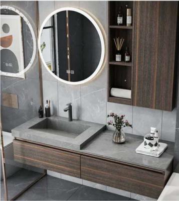 China Round Mirror Contemporary Bathroom Cabinets Gray Lacquer For Handwashing for sale