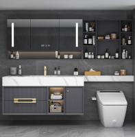 China Slate Integrated Bathroom Wash Basin Cabinet Dark Plywood High End for sale