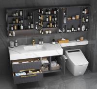 China Slate Integrated Bathroom Wash Basin Cabinet Dark Plywood High End for sale