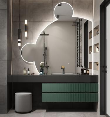 China Melamine Contemporary Bathroom Cabinets Green Door With Round Mirror for sale