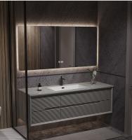 China Rectangular Hand Wash Bathroom Cabinets Chocolate Color Waterproof Door Panel for sale