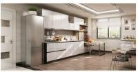 China SGS Modern Modular Kitchen Cabinets Long Acrylic Door Panels Quartz Stone Countertops for sale