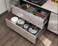 China SGS Modern Modular Kitchen Cabinets Long Acrylic Door Panels Quartz Stone Countertops for sale