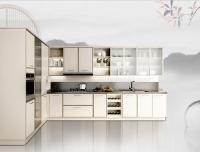 China High End Solid Wood Cabinets White Solid Wood Door Brown Quartz Stone Top for sale