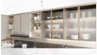 China High End Solid Wood Cabinets White Solid Wood Door Brown Quartz Stone Top for sale