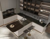 China Luxurious Plywood Modern Modular Kitchen Cabinets PET Door Panel for sale