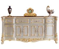 China Luxury Living Room TV Shelves HDF Lacquer Antique Gold Carved Floor Cabinet for sale