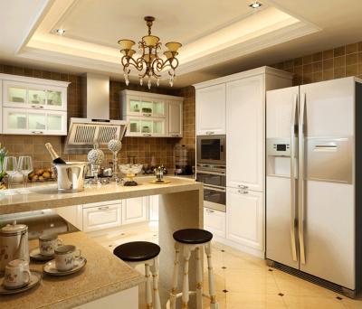 China White Island Solid Wood Kitchen Cabinets Clear Lacquer Melamine Plywood Door for sale