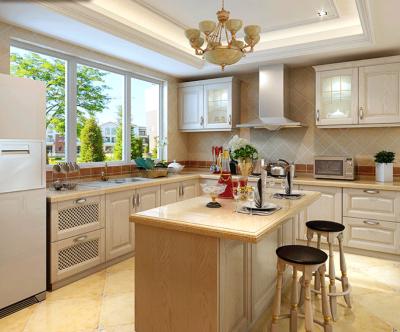 China Charming Classic Marble Countertop Glass Cabinet Solid Wood Kitchen Cabinets for sale