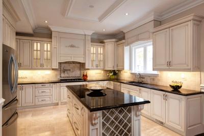 China New Black Quartz Stone Table Top Glass Cabinet Real Wood Kitchen Cabinets for sale