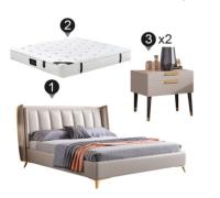 China Luxury 1.8 M Modern Bedroom Furniture Khaki Color Double Leather Bed for sale