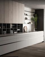 China Wood Grain White Modern Modular Kitchen Cabinets L Shape Custom Pantry Unit for sale