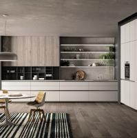 China Wood Grain White Modern Modular Kitchen Cabinets L Shape Custom Pantry Unit for sale