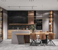 China Custom Made Modular Kitchen Pantry Unit Industry Wind Stone Countertop for sale