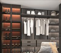 China Modern Glass Door Wardrobe Dark Color 2.4m Height U Shape With Table for sale