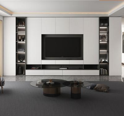 China ISO9001 White Door Living Room TV Shelves Black Cabient With LED Light for sale