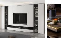 China ISO9001 White Door Living Room TV Shelves Black Cabient With LED Light for sale