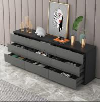 China Custom Living Room TV Storage Unit Silent Track Grey MDF Board PET Door for sale