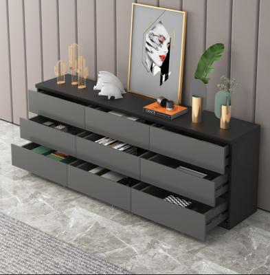 China Custom Living Room TV Storage Unit Silent Track Grey MDF Board PET Door for sale