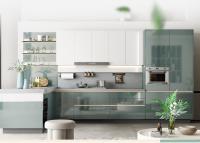 China Luxury Green Custom Built Kitchen Cabinets L Shape Up With Stone Top for sale