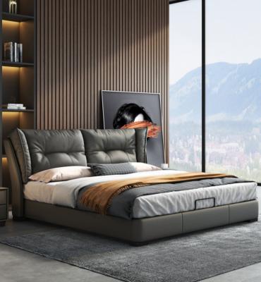 China Squishy Corium Modern Bedroom Furniture Matte Dark Gray 1.8 Meters Double Bed for sale