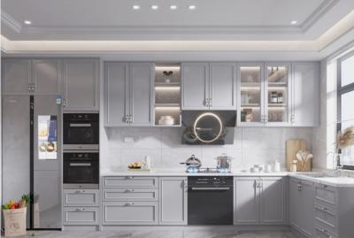 China American Solid Wood Kitchen Cabinets 750mm Height Light Gray L Shape for sale