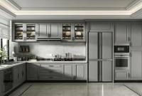 China villa Standard Custom Made Modern Grey Kitchen Cabinets With Island Solid Wood for sale