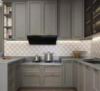 China villa Standard Custom Made Modern Grey Kitchen Cabinets With Island Solid Wood for sale