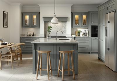 China Luxury Solid Wood Kitchen Carcasses Grey Color Solid Wood Doors Panels for sale