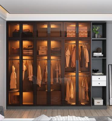 China Custom 3D Glass Bedroom Wardrobe Combination Shape Tea Color 2000mm Height for sale