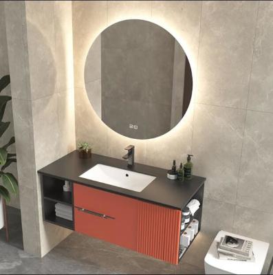 China good plywood Melamine Cabinet Red Timber Vanity Bathroom Cabinet ISO9001 for sale