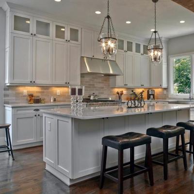 China 950mm 2.2M White Gloss Shaker Solid Wood Kitchen Cabinets  Doors European Design SGS for sale