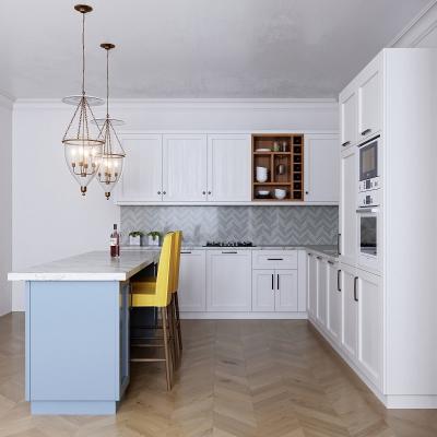 China European Style Kitchen Modern Modular Kitchen Cabinets Blue Color Island And White Cabinet for sale
