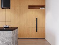 China Modern Modular Kitchen cabinets with Island bar and black quartz stone countertop for sale