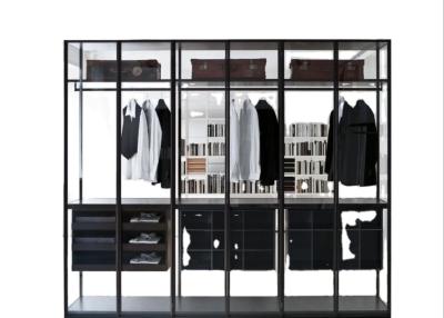 China DTC Aluminium Glass Sliding Glass Door Wardrobe With Wood Drawers And Hanger for sale