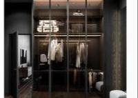 China 3M Sliding Glass Door Wardrobe Walk In Closet Grey Temepered Glass With Particle Board for sale