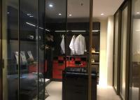 China 55cm Aluminum Glass Door Wardrobe With Glass Sliding Leather Face Drawers for sale