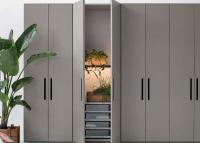 China 18MM Board Compact Bedroom Wardrobe Closets With Drawers Lacquer Finish Swing Doors for sale