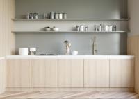 China 18mm 60cm Quartz Top White Modern Modular Kitchen Cabinets With Upper Unit for sale