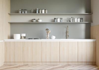 China 18mm 60cm Quartz Top White Modern Modular Kitchen Cabinets With Upper Unit for sale