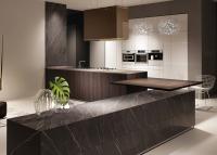 China HPDL Kitchen Cupboard Aluminium Fabrication Kitchen Cabinets Contemporary Walnut Wood for sale