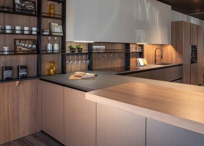 China 2800mm Modern Aluminum Door Dark Brown Modern Kitchen Cabinets for sale