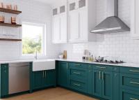 China White kitchen green cabinets furniture from Foshan supplier white quartz stone countertop and base dishwasher for sale