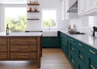 China White kitchen green cabinets furniture from Foshan supplier white quartz stone countertop and base dishwasher for sale
