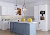 China European Style Kitchen Modern Modular Kitchen Cabinets Blue Color Island And White Cabinet for sale