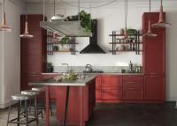 China 3m Haffle Red Modular Kitchen Cabinet Free Standing Island Cuisine Dangle Complet for sale