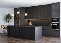 China 5m Blum Black Modern Design Modular Kitchen Cabinets With Wall Cabinet Wine Rack for sale